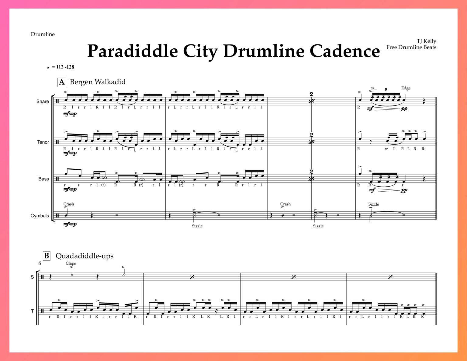 Paradiddle City - Medium Drumline Cadence - Free PDF