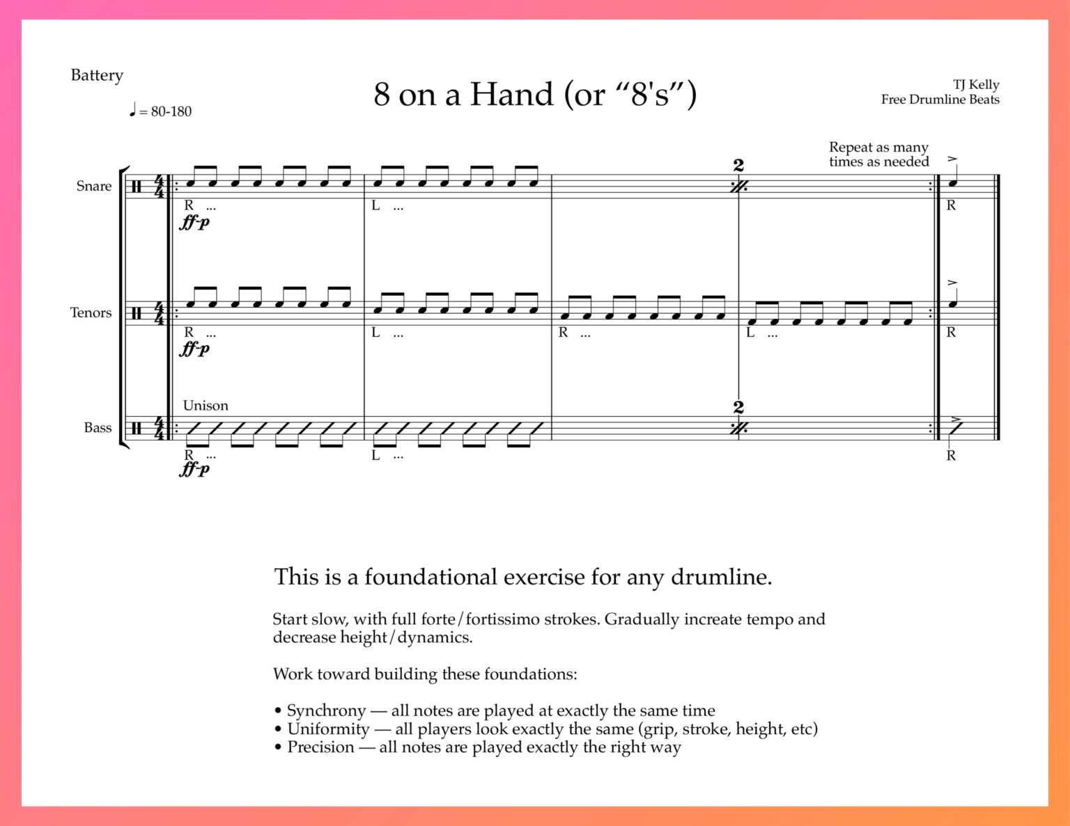 "8 on a Hand" Percussion Exercise - Free Drumline Warmup