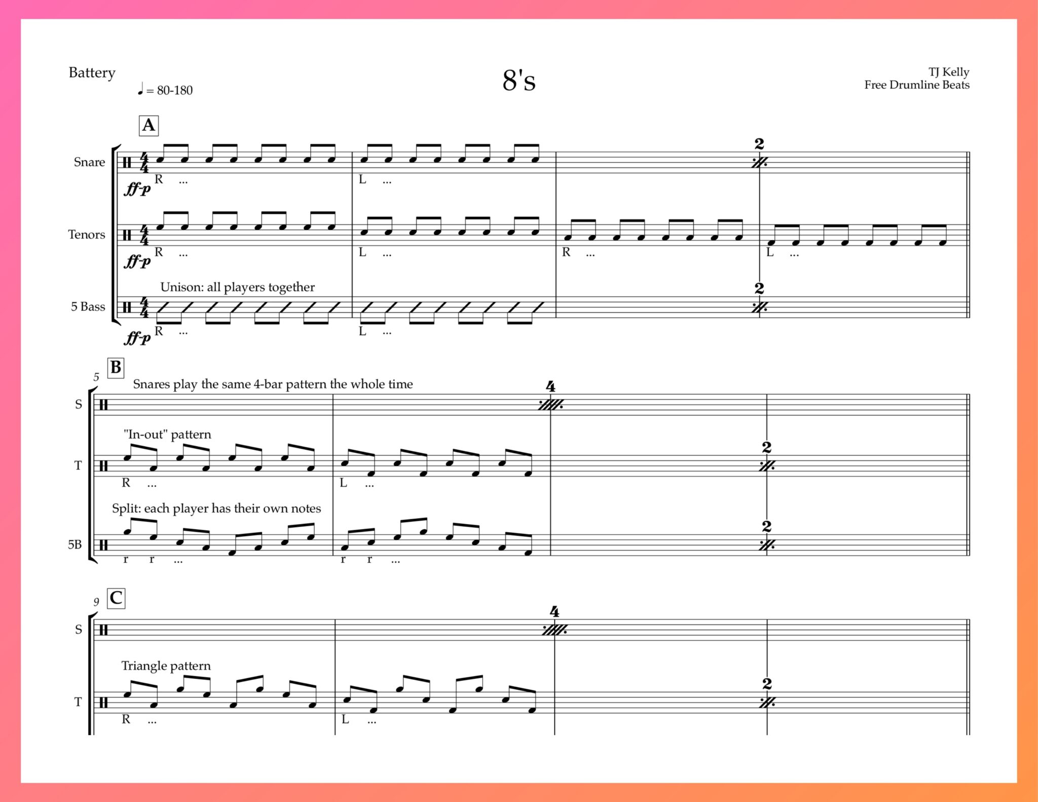 "8's" Basic Percussion Exercise - Free Drumline Warmup